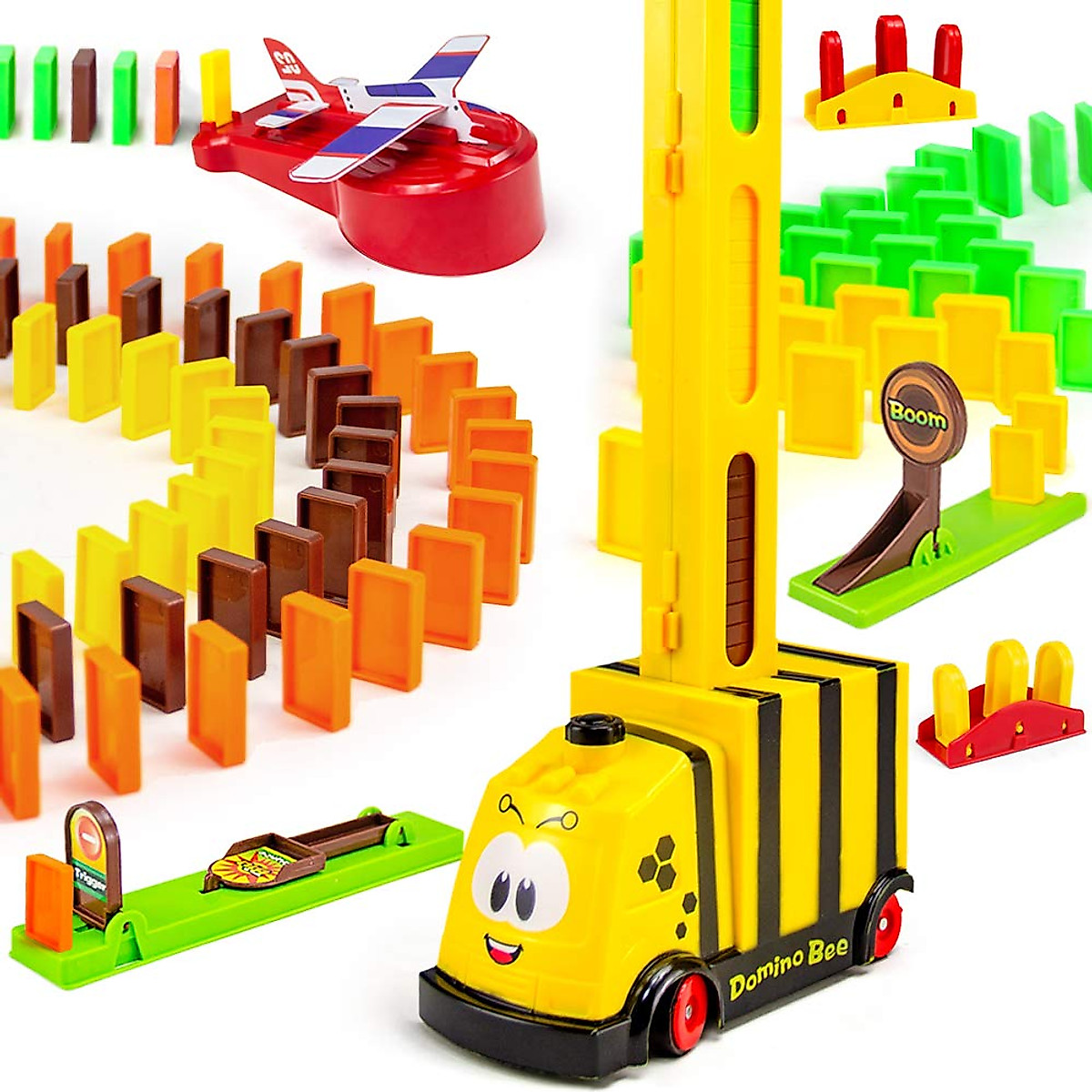 Domino Train, 209 PCS Automatic Electric Dominoes Train Set with 3 Add-on Machine Blocks Toys Educational Building Blocks STEM Toys for Kids 3-8 Year Old Boys and Girls