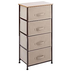 mDesign Tall Dresser Storage Tower Stand with 4 Removable Fabric Drawers - Steel Frame, Wood Top Organizer for Bedroom, Entryway, Closet - Coffee/Espresso Brown
