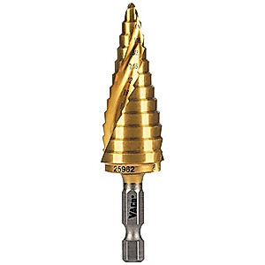 Klein Tools 25962 Step Drill Bit, 3/16 to 7/8-Inch, Spiral Double-Fluted, Cuts Thin Metal, Plastic, Aluminum, Wood, 1/4-Inch Hex Shank, VACO