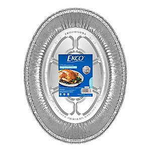 EKCO – Aluminum Turkey Roaster Pan (Oval) 50-count of 18x14” (3.5” Depth) - Disposable Foil Pans - Heavy-Duty Aluminum Baking Pans & Serving Trays – Drip Pan & Casserole Dish, BBQ-Safe (Recyclable)