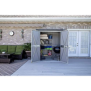 Arrow Shed Designed 5' x 3' x 6' Compact Outdoor Metal Backyard, Patio, and Garden Shed Kit, Flute Gray and Anthracite