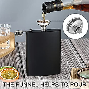 2 pcs Hip Flasks for Liquor for Men Women Black 8OZ Hip Flask with Silver lid with 2 pcs Funnel for Wedding Party Groomsman Bridesmaid Birthdays Gift