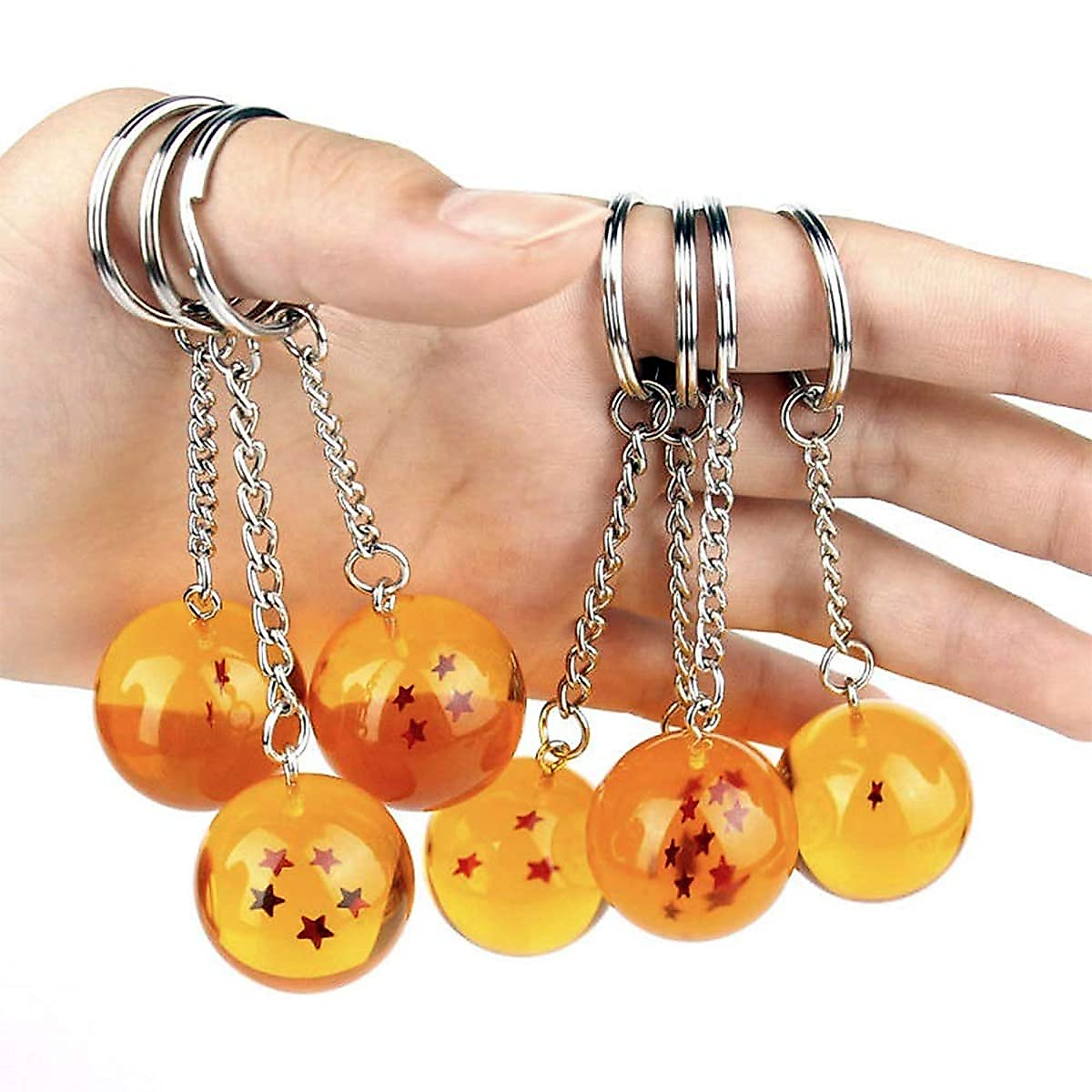 Swiftion 7Pack Dragon Ball Star Acrylic Keychains,Resin Hanging Pendant Transparent Balls Keyring,7 Stars Anime Crystal Ball KeyChains (Yellow)