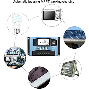 100A MPPT Solar Charge Controller 12v/24v Current Auto Focus MPPT Tracking Charge with LCD Display Dual USB Solar Regulator Charge Controller Multiple Load Control Modes