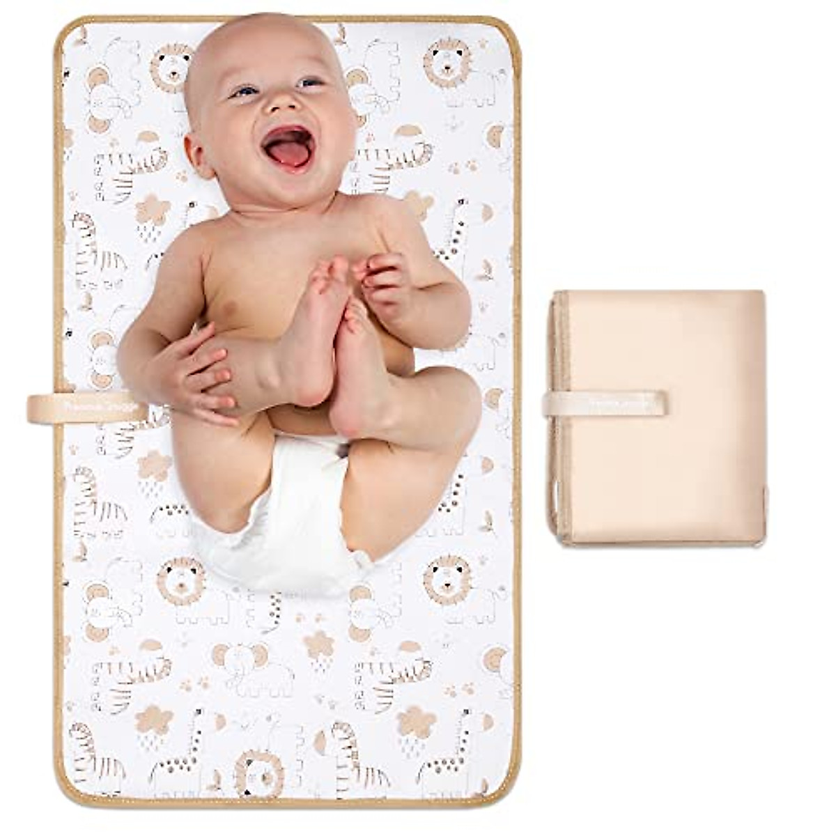 Precious Snuggle Portable Diaper Changing Pad | Waterproof Foldable Baby Changing Mat - Unisex Lightweight Changing Pad - Large Surface - Small & Compact | Double Wipeable Sides (African Safari)