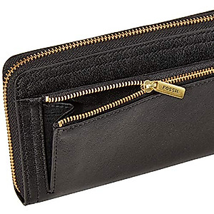 Fossil Logan Leather Zip Around, Black