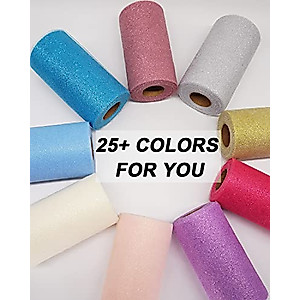 Glitter Gold Tulle Fabric Rolls, 6 Inch 50 Yards (150ft) Sparkling Spool Ribbon Sequin Netting for Tutu Skirt Gift Wrapping Wedding Party Decoration (White/Gold)
