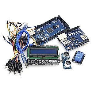 Mega 2560 r3 for arduino kit + HC-SR04 +breadboard Cable + Relay Module+ W5100 UNO Shield + LCD 1602 Keypad Shield
