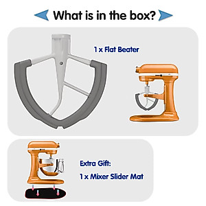 6 Quart Flex Edge Beater for Kitchenaid Bowl-Lift Stand Mixers, Kitchenaid Paddle Attachment with Both-Sides Flexible Silicone Edges Bowl Scraper, And Mixer Slider Mat for Kitchenaid 6 Qt Mixer