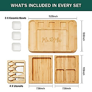 AW BRIDAL Mr Mrs Cheese Board and Knife Set Large Charcuterie Board, Valentines Day Gifts Wedding Anniversary Engagement Gifts for Couple Bridal Shower Housewarming Gifts