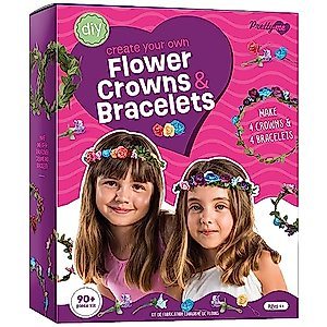 Flower Crowns & Bracelet Making Kit for Girls - Make Your Own Jewelry Kits for Kids - DIY Hair Accessories Set - Arts & Crafts Gift for Ages 6-12 Year Old Girl - Craft Maker Gifts Toys Age 6 7 8 9 10
