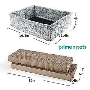 PrimePets Cat Scratcher Lounge with 2 Removable Cat Scratch Cardboard, Reversible Cat Scratching Pad Box Bed, 2 in 1, Corrugated Board, Catnip Included