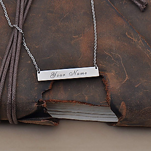 HUAN XUN Custom Engraved Name Silver Bar Cobi Nameplate Roman Numerals Coordinates Necklace