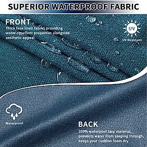 PureFit Waterproof Outdoor Cushion Covers Replacement for Patio Furniture Chair Seat Cushion Covers 24x22 inch for Outdoor Furniture Garden Backyard with Zipper, 4 Pack SLIPCOVERS ONLY, Teal