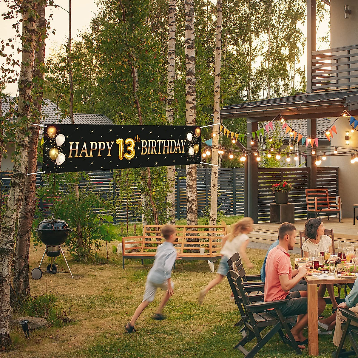 Kimini-Ki Happy 13th Birthday Banner, Lager 13th Birthday Banner Backdrops, Official Teenager Banner, 13th Years Old Decor, 13th Birthday Party Decorations for Boys or Girls - Black and Gold (13th)