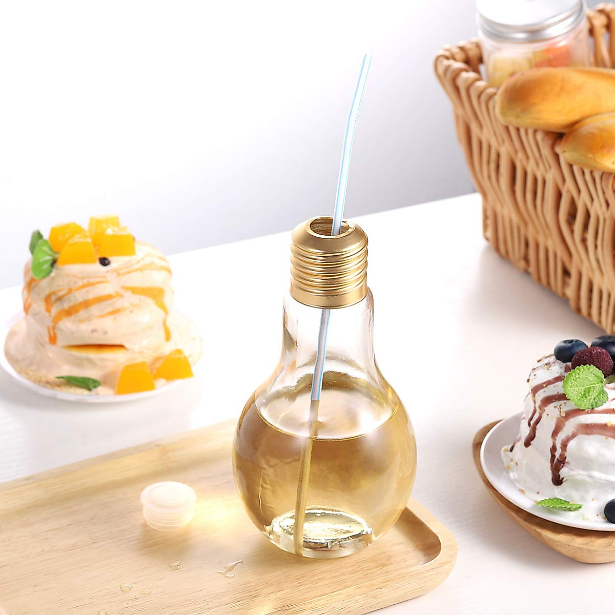 BESTOYARD 500ML Light Bulb Shaped Bottle Glowing Glass Cup Novelty Drinking Bottle for Party Home Bar Drinks Beers Cocktails