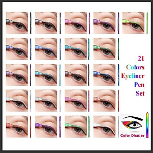 RDGWFB 21 Colors Eyeliner Pen Set, Eyeliner Pencil Set, Waterproof Colorful Eyeliner Kit Long Lasting Eyeshadow Pencil Eye&Lip Liner Professional Eye Makeup Set Pearl Eye Liner for Women