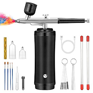 Gocheer Airbrush Kit with Compressor - 48PSI Rechargeable Cordless Non-Clogging Air Brush Set with 0.2/0.3/0.5mm Nozzles for Nail Art,Makeup,Cake Decoration,Model Painting,Barber etc.