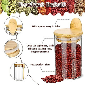Roshtia 12 Sets Glass Jars with Bamboo Lids and Spoons Airtight Glass Jars Containers Borosilicate Glass Canisters Food Storage Canister for Hot Chocolate Bars Coffee Oats Spices Marshmallows (10 oz)
