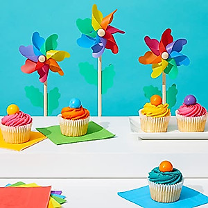 12 Pack Rainbow Flower Pinwheels for Yard and Garden, Outdoor Decorations, Party Favors for Kids (11.2 In)