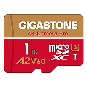 [5-Yrs Free Data Recovery] Gigastone 1TB Micro SD Card, 4K Camera Pro, 4K Video Recording for GoPro, DJI, Drone, R/W up to 100/90 MB/s MicroSDXC Memory Card UHS-I U3 A2 V60, with Adapter