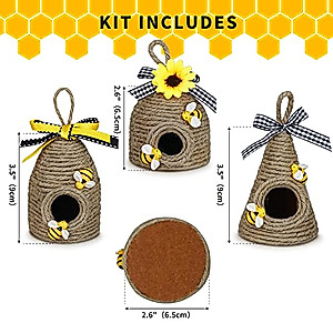 Bee Hive Decor,3 Pack Bumble Bee Rustic Decor Hive,Natural Bee House, Bumble Bee Theme Party Decor Spring Summer Rustic Farmhouse Kitchecn Table Decor, Honey Bee Tiered Tray Decor