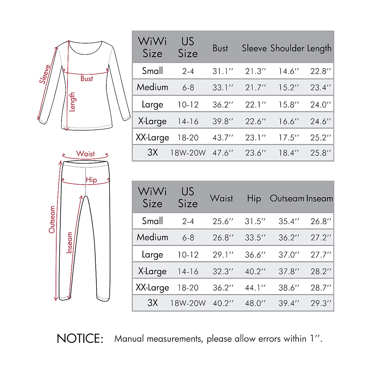 WiWi Soft Viscose from Bamboo Underwear for Women Thermal Long Johns Sets Super Warm Base Layer Top Pants Pajamas Set S-3X, Wine Red, Medium