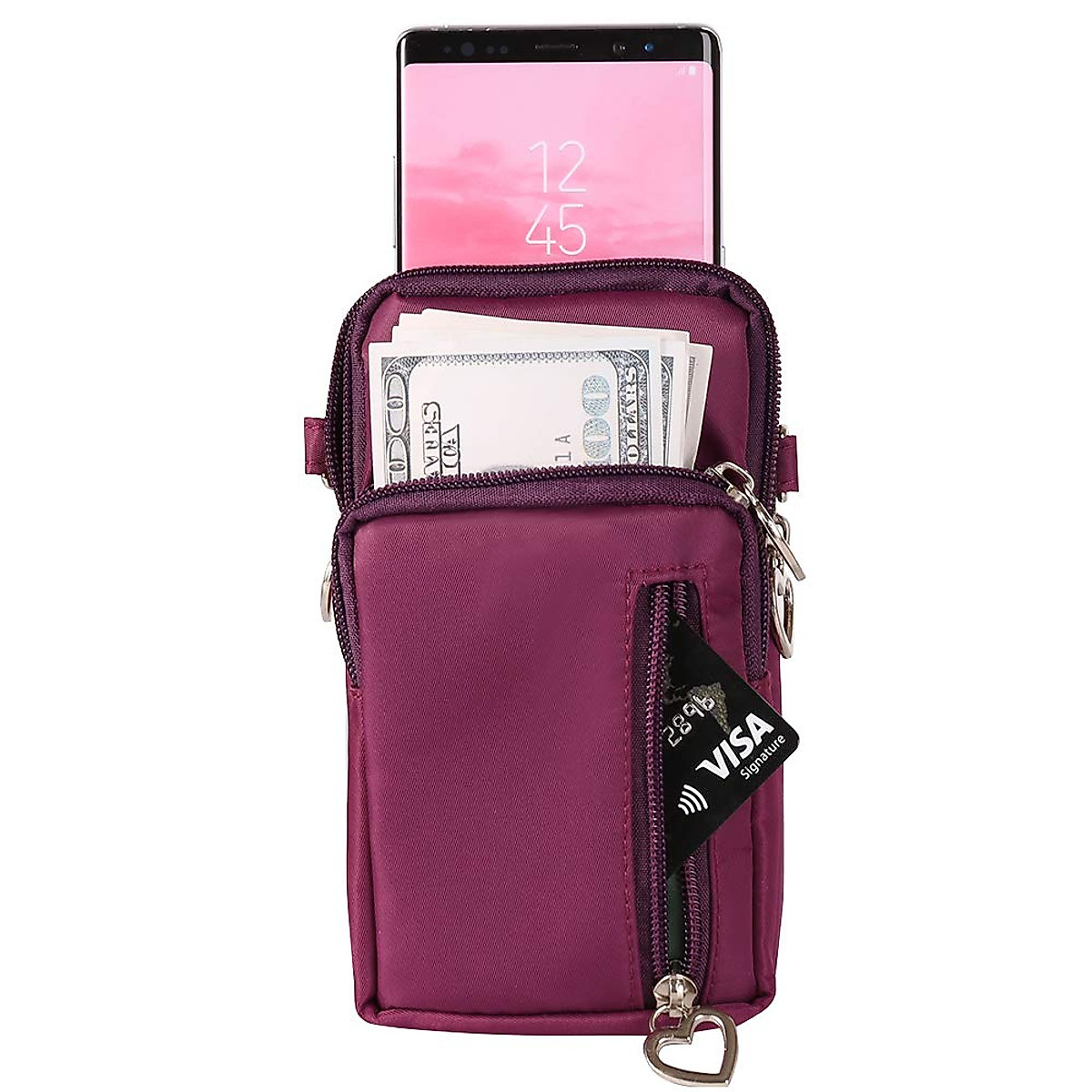 Small Crossbody Bag Case Cell Phone Shoulder Purse Wallet Armband for iPhone 11 13 Galaxy S21 FE S22 S20 S10 Plus A51 Pixel 6 (Purple)