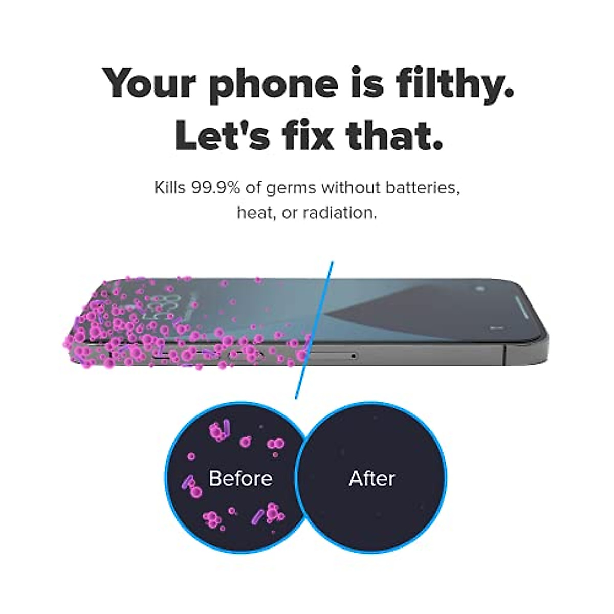 Zdium UV Phone Sanitizer with Wireless Charging | EPA Registered & Clinically Proven Cell Phone Sterilizer for Disinfecting Phones, Tablets, & More | Kills 99.9% of Bacteria, Viruses, & Germs | White