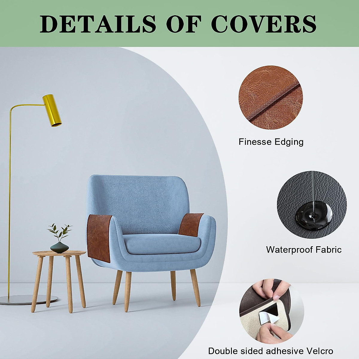 Ntomtuex Faux Leather Couch Arm Cover PU Armrest Slipcover Waterproof Armrest Covers for Sofa Recliner Chair Arm Protectors for Pets Set of 2 Brown