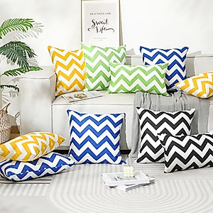 Lewondr Outdoor Throw Pillow Covers 18×18 Inch, 2 Pack Waterproof Striped Throw Pillow Cases, Decorative Outdoor Couch Pillow Covers for Cushion Patio Porch Farmhouse Garden Balcony, Green & White