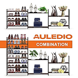 AULEDIO 4-Tier Shoe Rack,Stackable and Adjustable Multi-Function Wire Grid Shoe Organizer Storage,Extra Large Capacity, Space Saving, Fits Boots, high Heels, Slippers and More(Bronze)