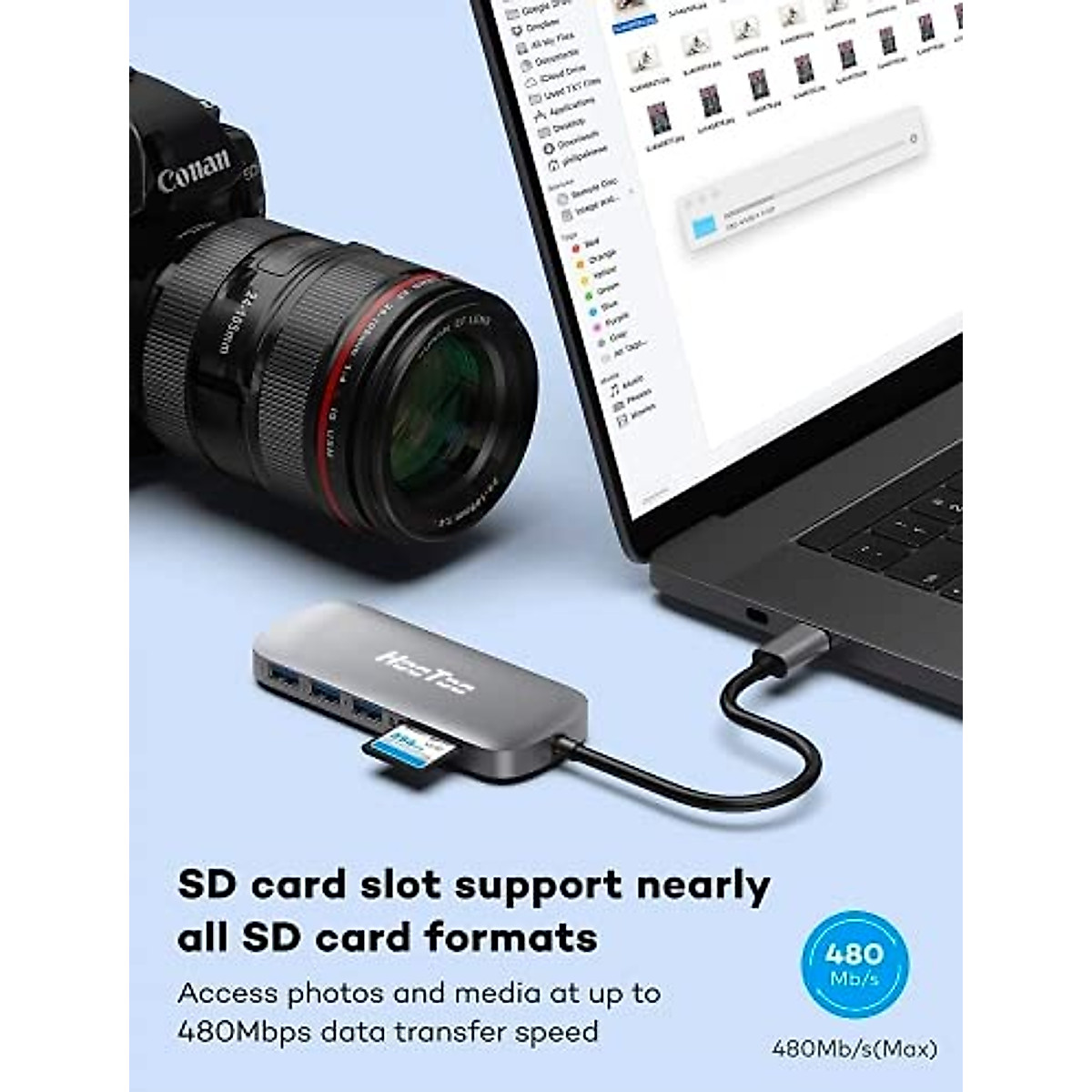 HooToo USB C Hub, 6-in-1 USB C Adapter with 4K USB C to HDMI, 3 USB 3.0 Ports, SD Card Reader, Pd Charging Port for MacBook/Pro/Air (2018), Chromebook, and More USB C Devices (Grey), silver