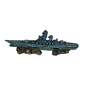Penn-Plax Deco-Replicas Sunken Battleship Aquarium Decoration – Safe for Freshwater and Saltwater Fish Tanks – Medium