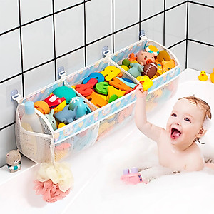 Austion Mesh Bath Toy Storage for Tub - Sorting Baby Toys Bath Tub Toy Holder - Extra Large Capacity Bath Toy Organizer with Large Openings, Quick-drying and breathable (Blue)