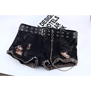 INOGIH Double-Grommet-Belt Leather Punk-Waist-Belt with Chain for Women Jeans Dresses