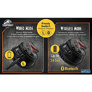 eKids Jurassic World Bluetooth Headphones, Wireless Headphones with Microphone Includes Aux Cord, Kids Headphones for School, Home, or Travel