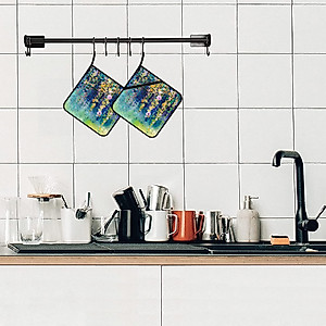Abstract Floral Watercolor Painting Pot Holders Set of 2 Kitchen Heat Resistant Potholder for Microwave Cooking Baking Oven End Dishes and BBQ