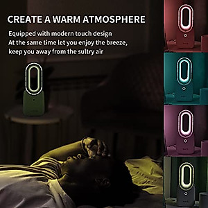 Misby Desk Fan, Portable Bladeless Fan 11.8 inch Personal Cooling Fan with 4 Speeds, Leafless 5 Colors LED Lights Touch Control Small Quiet Table Fans For Home, Bedroom, Office(Green)