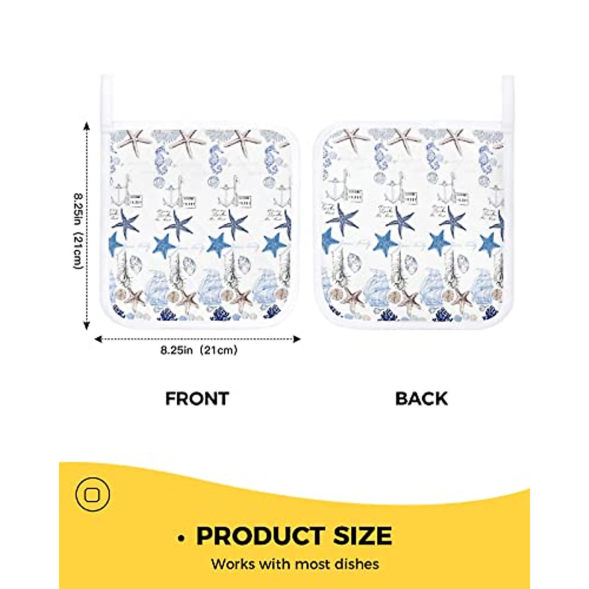 Coastal 3 Pack Pocket Pot Holders,Heat Proof Potholder Multipurpose Hot Pads Oven Mitts Terry Cloth,Undersea Starfish Shell Seahorse Potholders Bulk for Daily Kitchen Baking Cooking