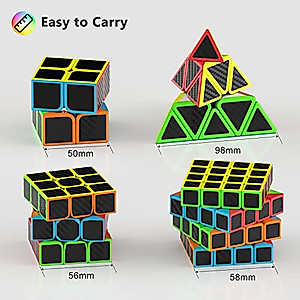 Vdealen Speed Cube Set, Puzzle Cube Bundle of 2x2x2 3x3x3 4x4x4 Pyramid Magic Cube Set, Birthday Party Christmas Stocking Stuffers Gift for Kids Teens Adults(Carbon Fiber Sticker)