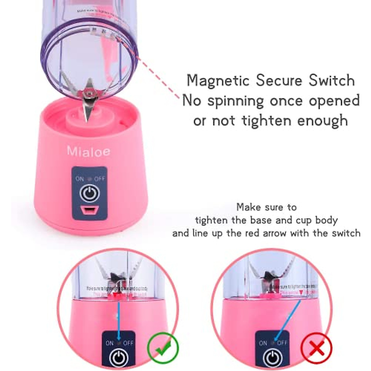 Portable Blenders,Personal Size Blender Smoothies and Shakes, USB Rchargeable Juicer Cup with Six Blades in Handheld Blender Sports,Travel and Home (Pink)