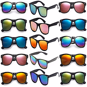 Fsmiling Womens Mens Sunglasses bulk Adults Party Sunglasses Neon Sunglasses Set Color Mirror Lens UV Blocking 15 Pack