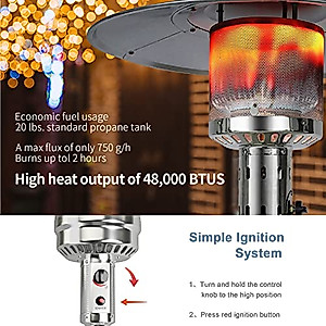 ARLIME Patio Heater Outdoor, 48000 BTU Gas Patio Heater with Trip-over Protection & CSA Certified, Stainless Steel Outdoor Propane Heater with Wheels for Yard, Garden, Party Commercial Restaurant