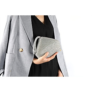 Vgift Rhinestone Purse, Women Sparkle Bling Wristlet Clutch Evening Bag for Prom Party Night Out, Silver