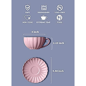 Amazingware Royal Tea Cups and Saucers, with Gold Trim and Gift Box, British Coffee Cups, Porcelain Tea Set, Set of 6 (8 oz)- Pink