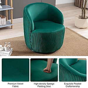 Taiweny Swivel Barrel Chair, Velvet Upholstered 360-Degree Swivel Accent Armchair, Modern Round Club Arm Chairs for Living Room, Nursery, Bedroom, Office, Lounge (Emerald Green)