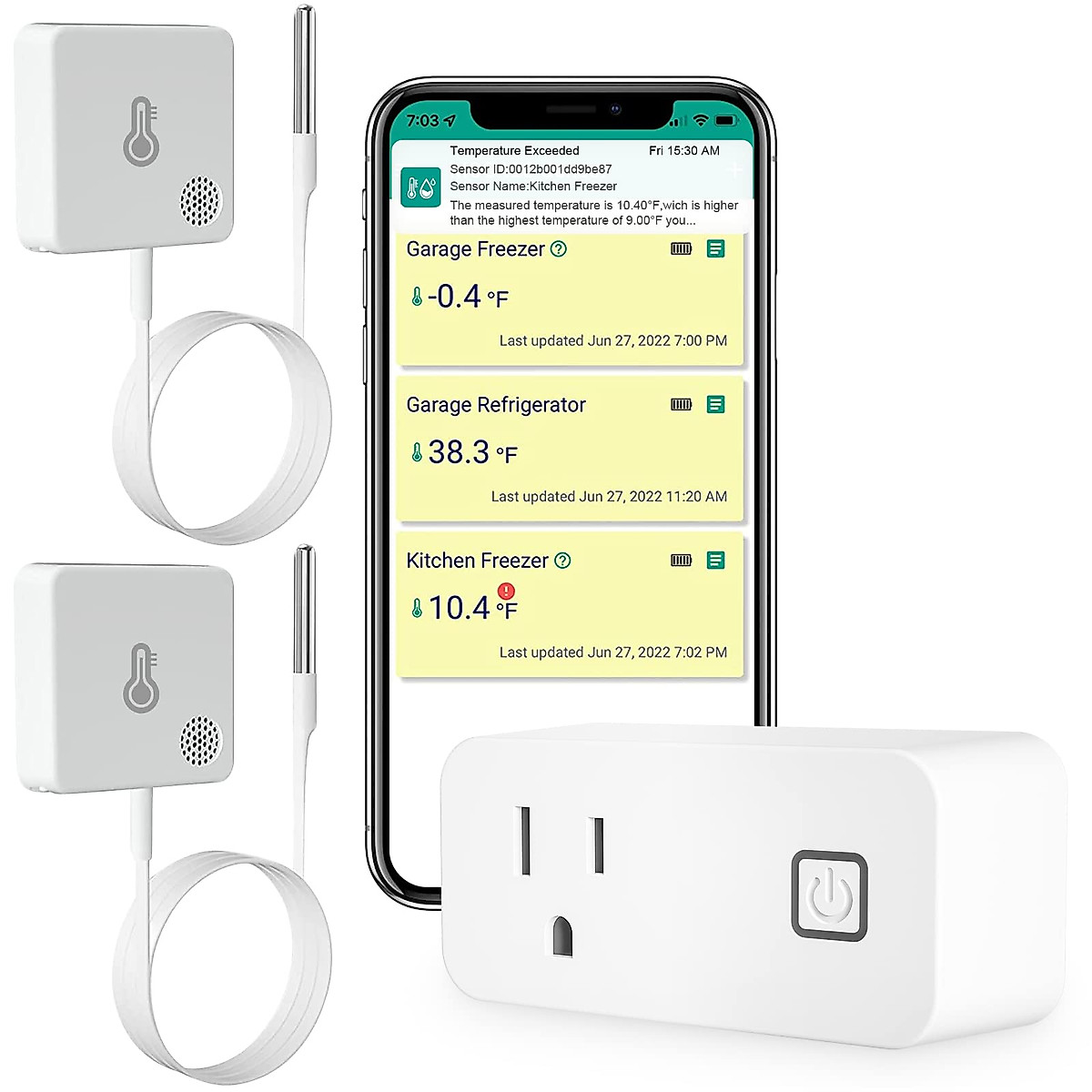 MOCREO ST5 WiFi Freezer Thermometer Alarm, Email Alert, App Notification, Data Logging Export, No Subscription Fee, Remote Temperature Sensor for Refrigerator, Freezer, Hot Tub (2 Pack)