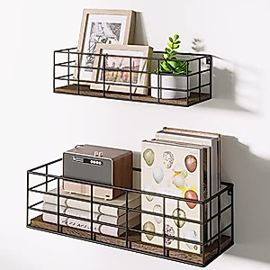 Fixwal Hanging Floating Shelves, 4 Sets of Wall Mounted Shelves for Wall Storage, Hanging Storage Shelf for Bathroom, Living Room, Bedroom, Kitchen (Paulownia)