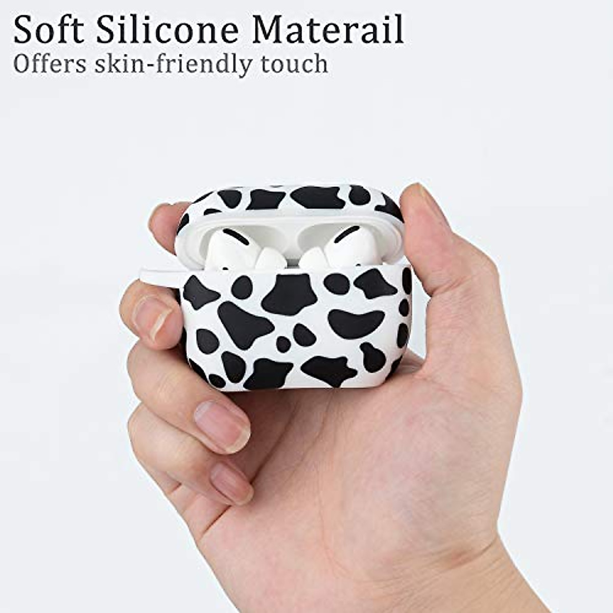 Airpods Pro Case Cow Silicone - YOMPLOW Case Cover Soft Flexible Skin for Apple AirPods Pro Charging Case Cute Women Girls iPod Pro Case Protective Skin with Keychain - Cow